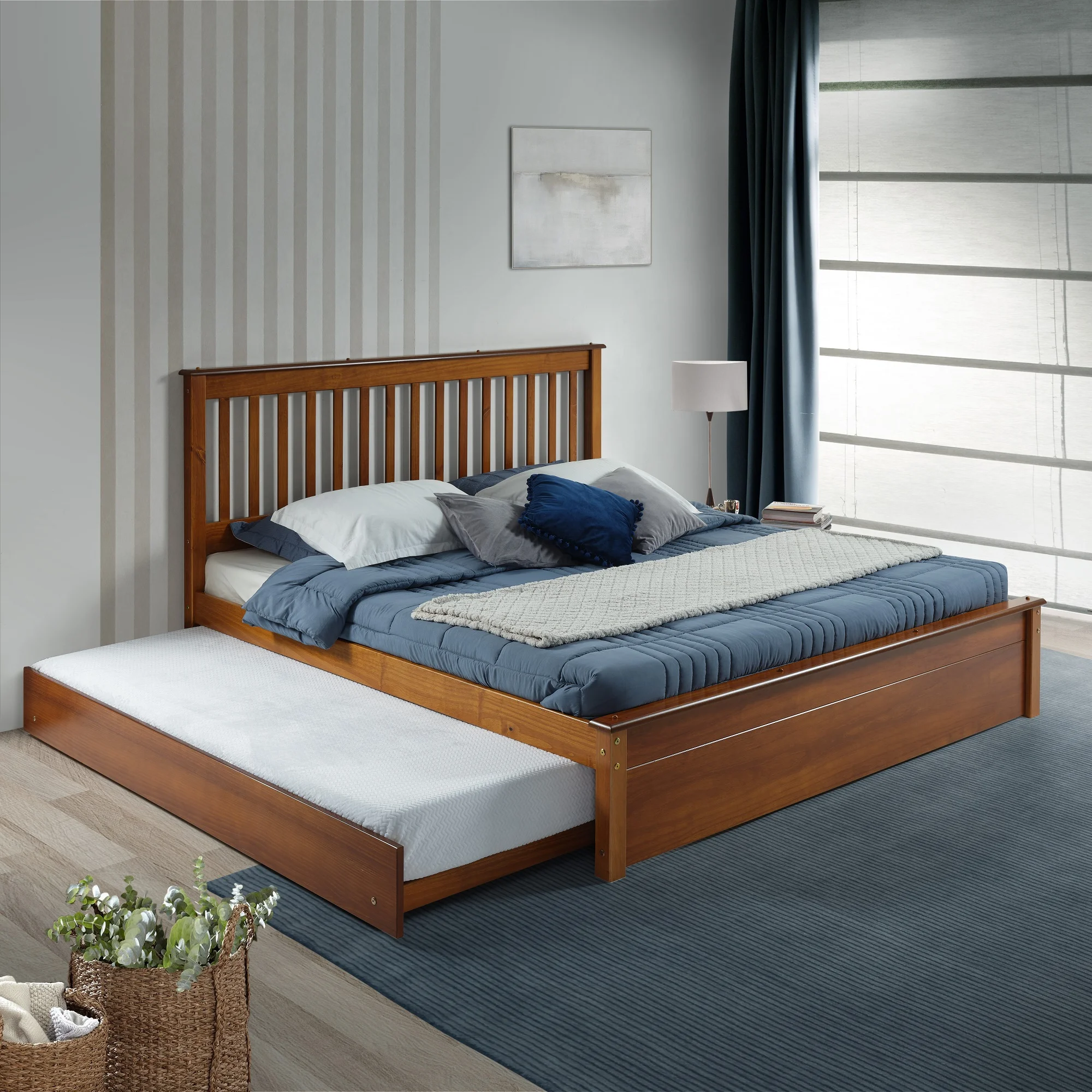 Conjunto Cama Queen com Cama Auxiliar em Madeira Maciça Mv Outlet Mel