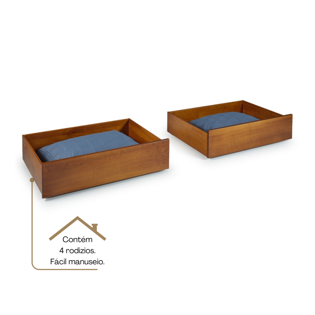 Sofá Cama Plus com Dois Gavetões em Madeira Maciça Mv Outlet Mel